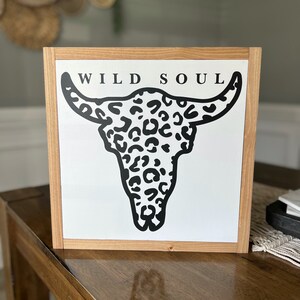 13x13 / Wild Soul Sign / Leopard Boho / Steer Head Decor / Rustic Chic ...