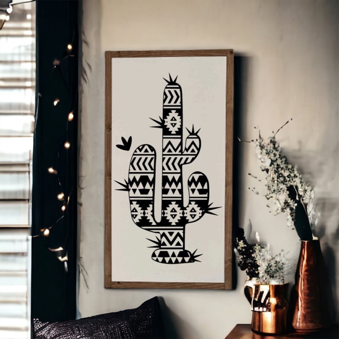 13x25 / Boho Atzec Cactus Wood Sign / Cactus Wall Art / Boho Wall Decor ...