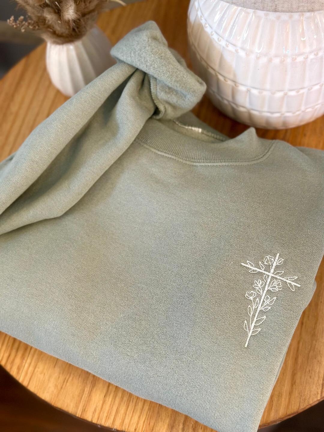 Embroidered Floral Cross Sweatshirt - Christian Crewneck - Floral Cross ...