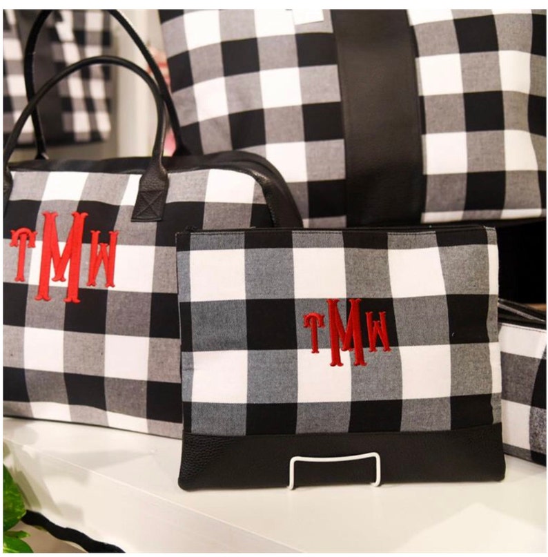 Monogrammed Buffalo Check Cosmetic Pouch, Personalized Buffalo Check ...