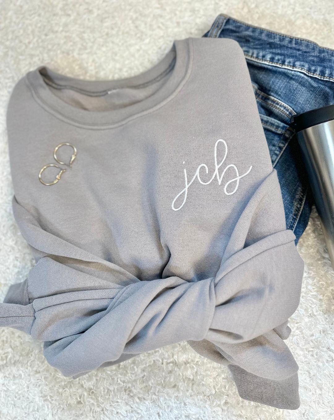 Embroidered Monogram Sweatshirt - Personalized Simple Crewneck ...