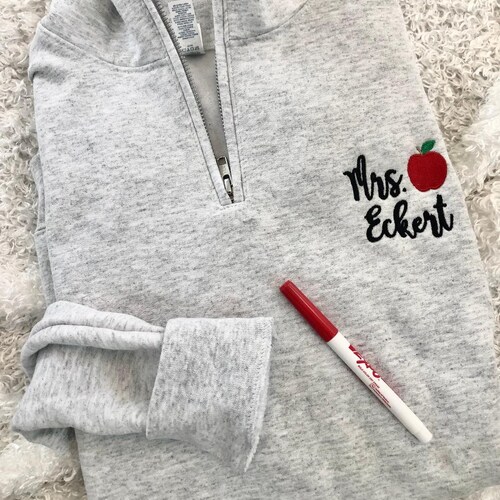Personalized Teacher Quarter Zip Sweatshirt Teacher Name And Etsy