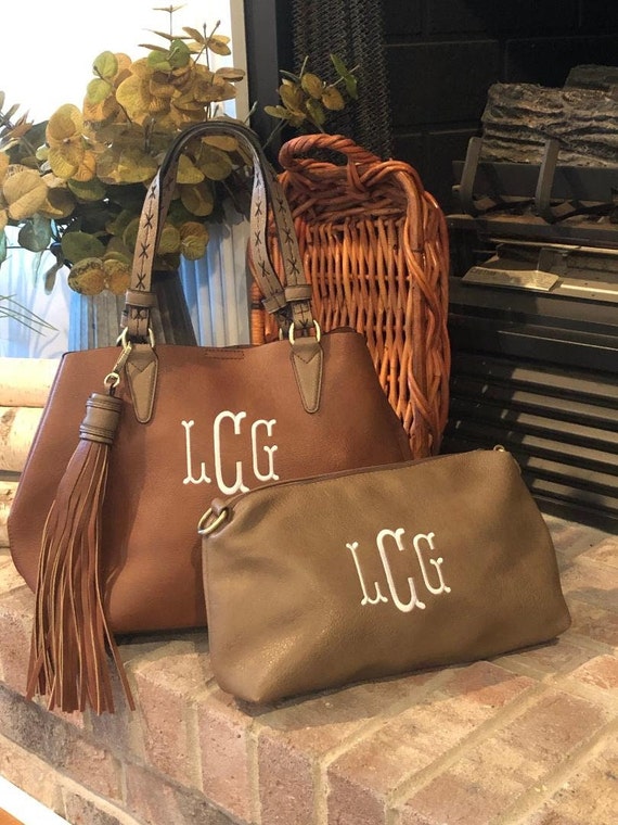 Monogrammed Large Tassel Satchel Personalized 2 in 1 Vegan | Etsy