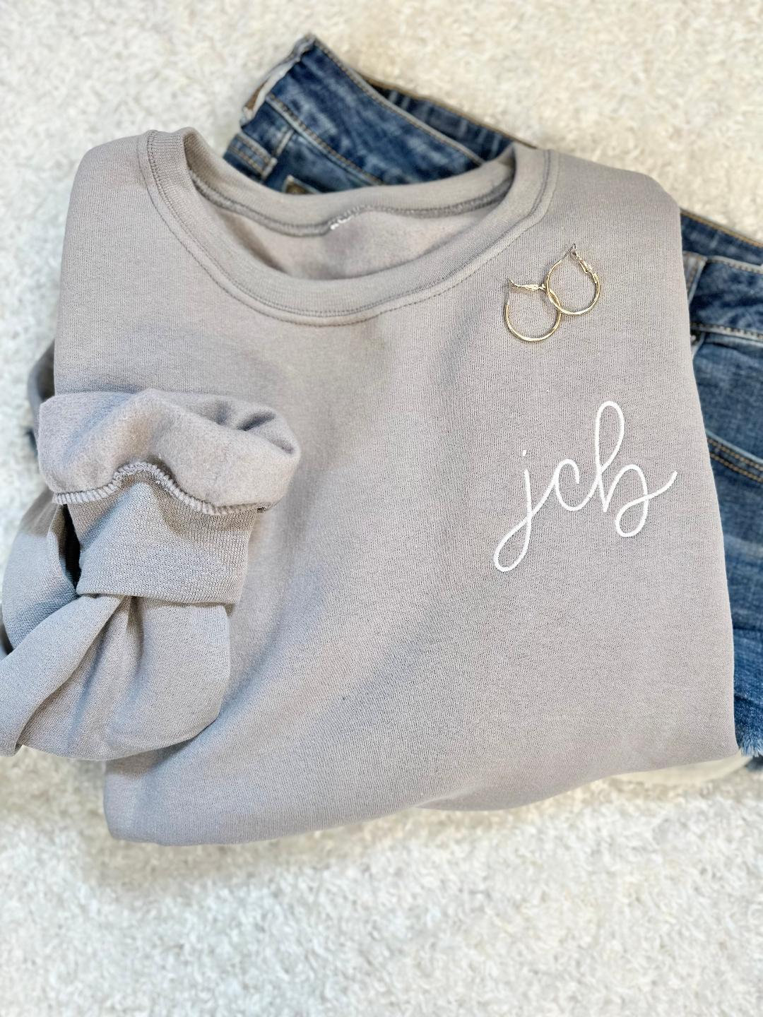 Embroidered Monogram Sweatshirt - Personalized Simple Crewneck ...