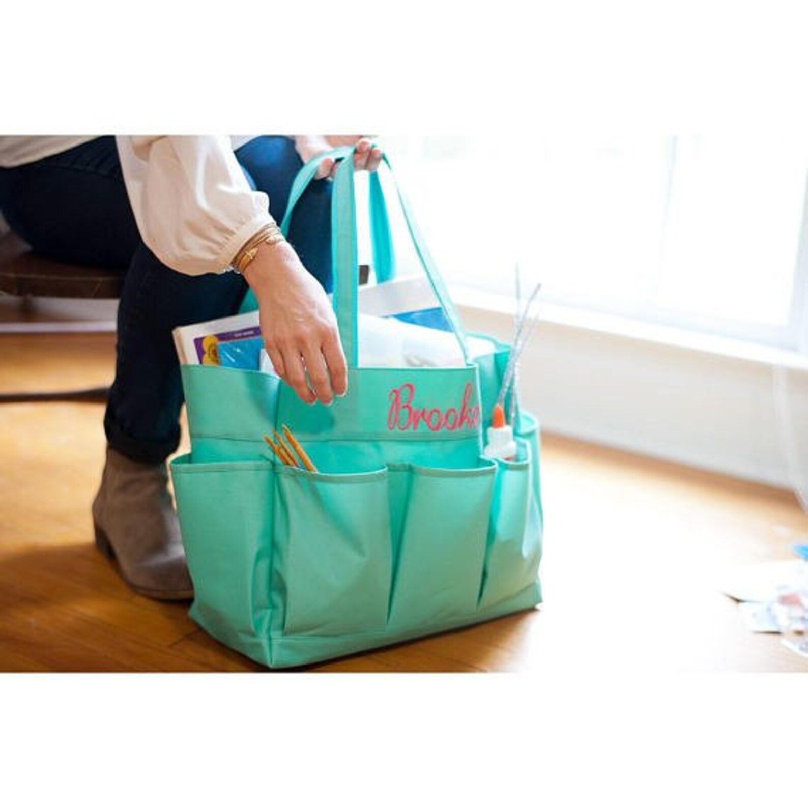 Monogrammed Carry All Utility Tote Personalized Caddy Large | Etsy