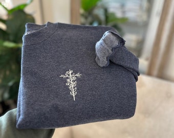 Embroidered Floral Cross Sweatshirt Christian Cross Crewneck Christian ...