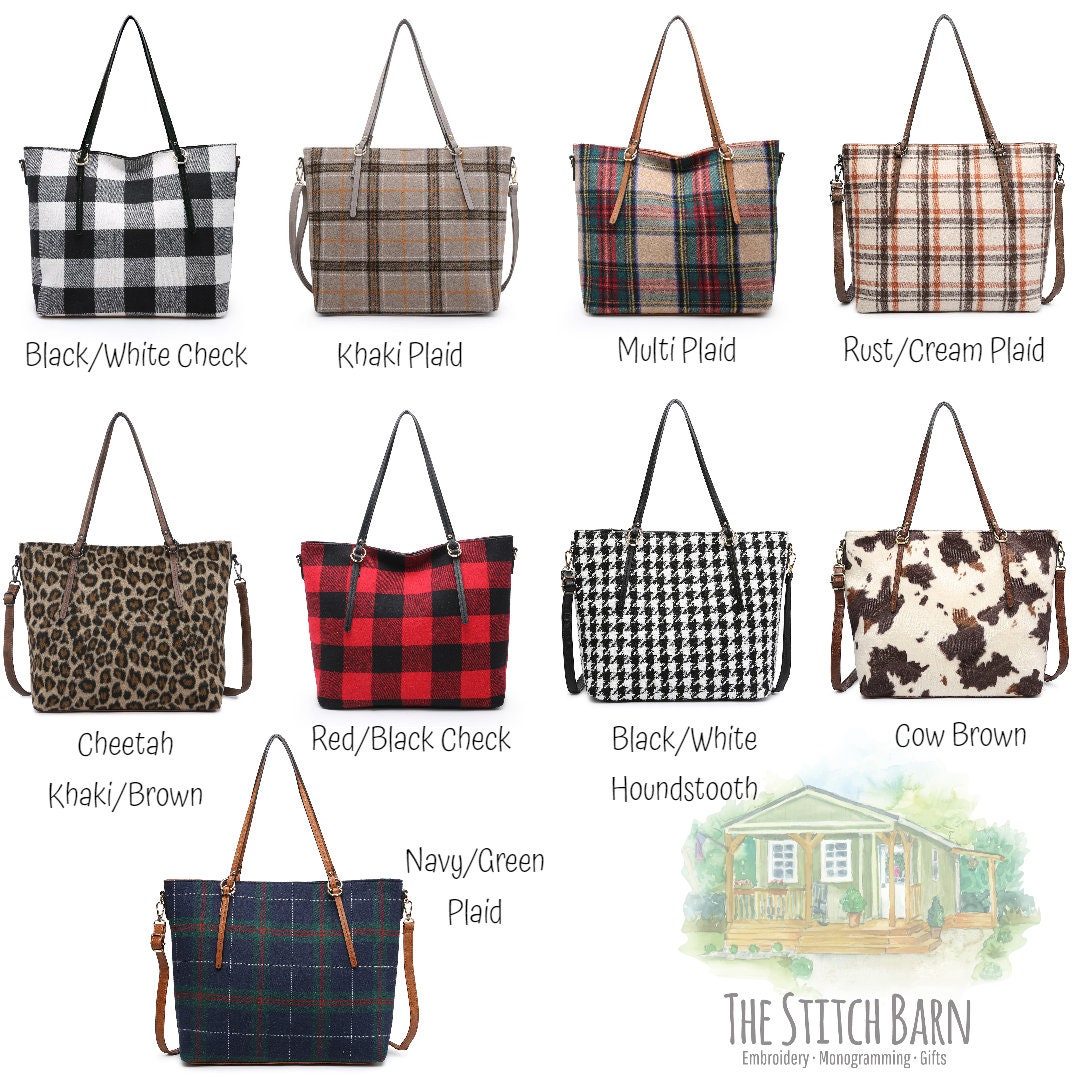 Monogrammed Large Tote, Personalized Buffalo Check Large Tote ...