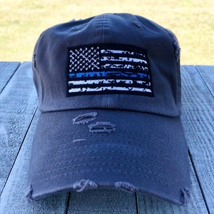 Women's Thin Blue Line Hat, Distressed Thin Blue Line Flag Hat, Thin ...