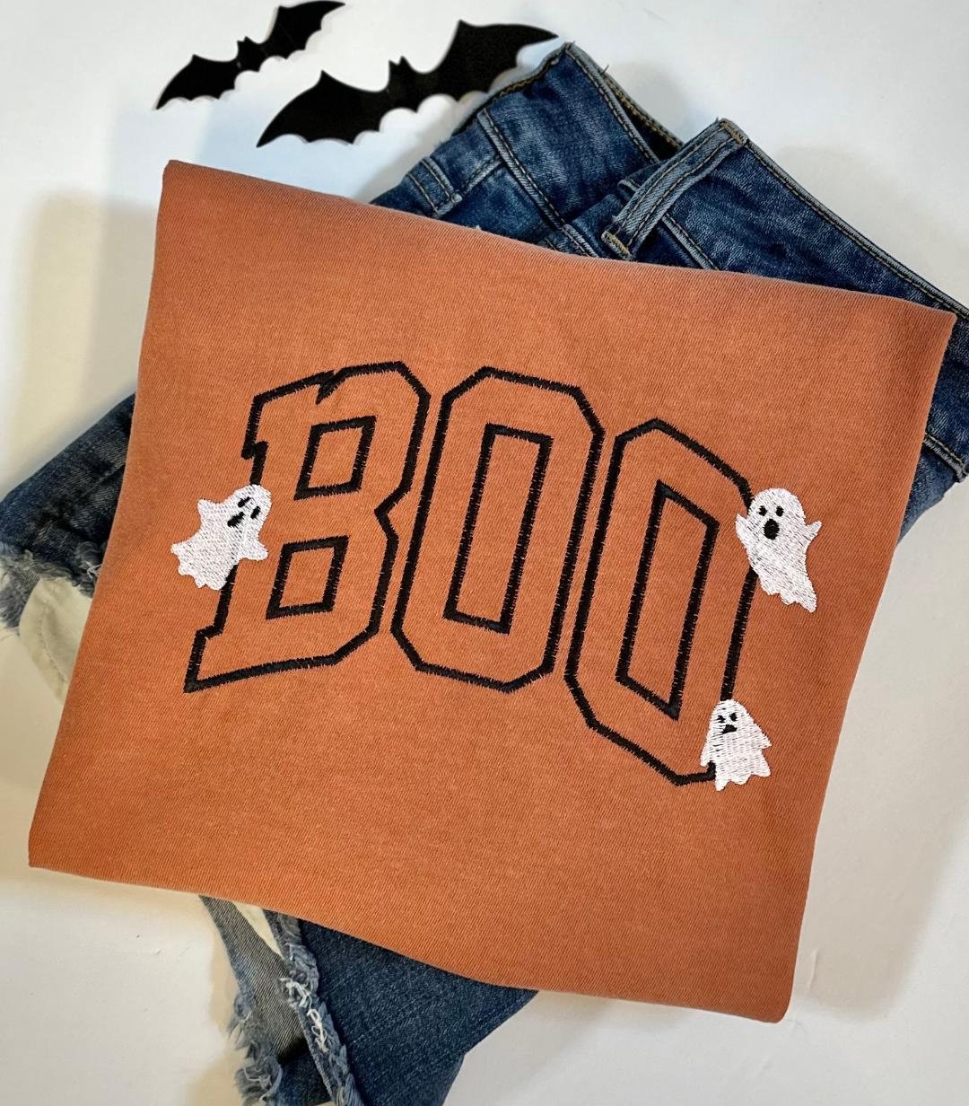 BOO Halloween Embroidered T-shirt - Comfort Colors Halloween Tee - Boo ...