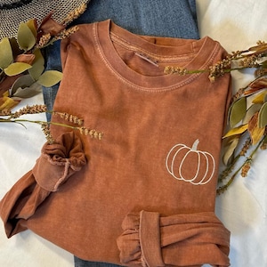 Pumpkin Comfort Colors Embroidered Tee - Pumpkin Outline T-shirt ...