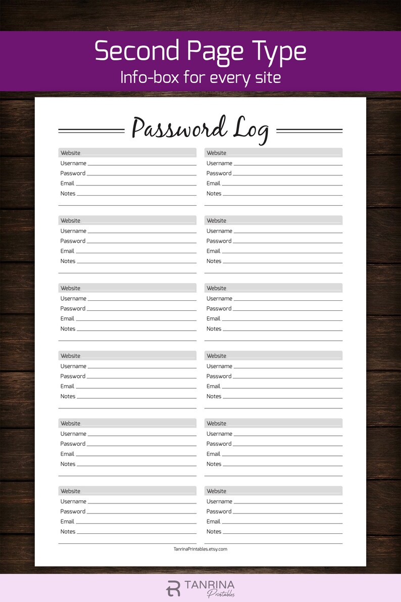 Password Tracker Printable for Planner Inserts Internet | Etsy