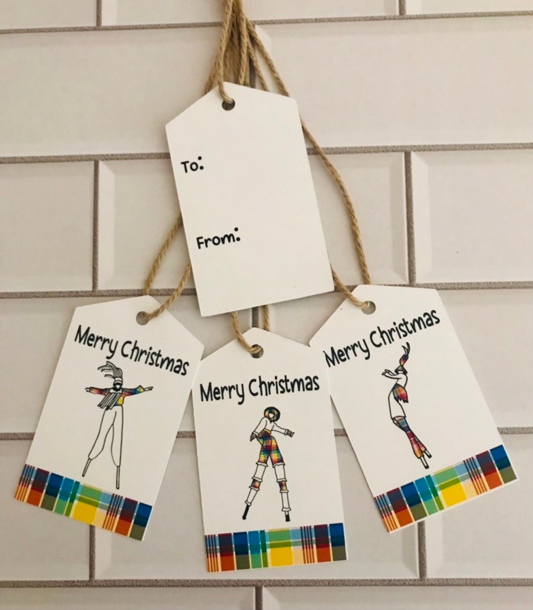 Merry Christmas Gift Tags With USVI Madras/moko Jumbie Theme - Etsy