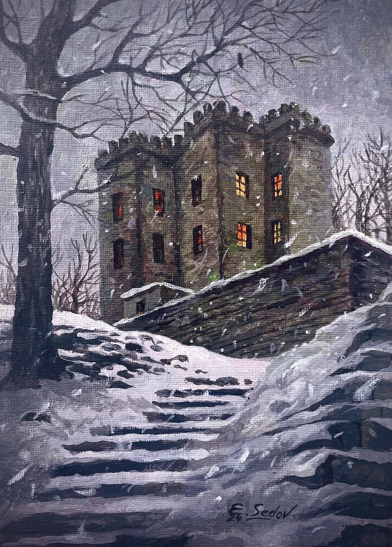 Original Painting. Winter Landscape With Castle - Etsy UK