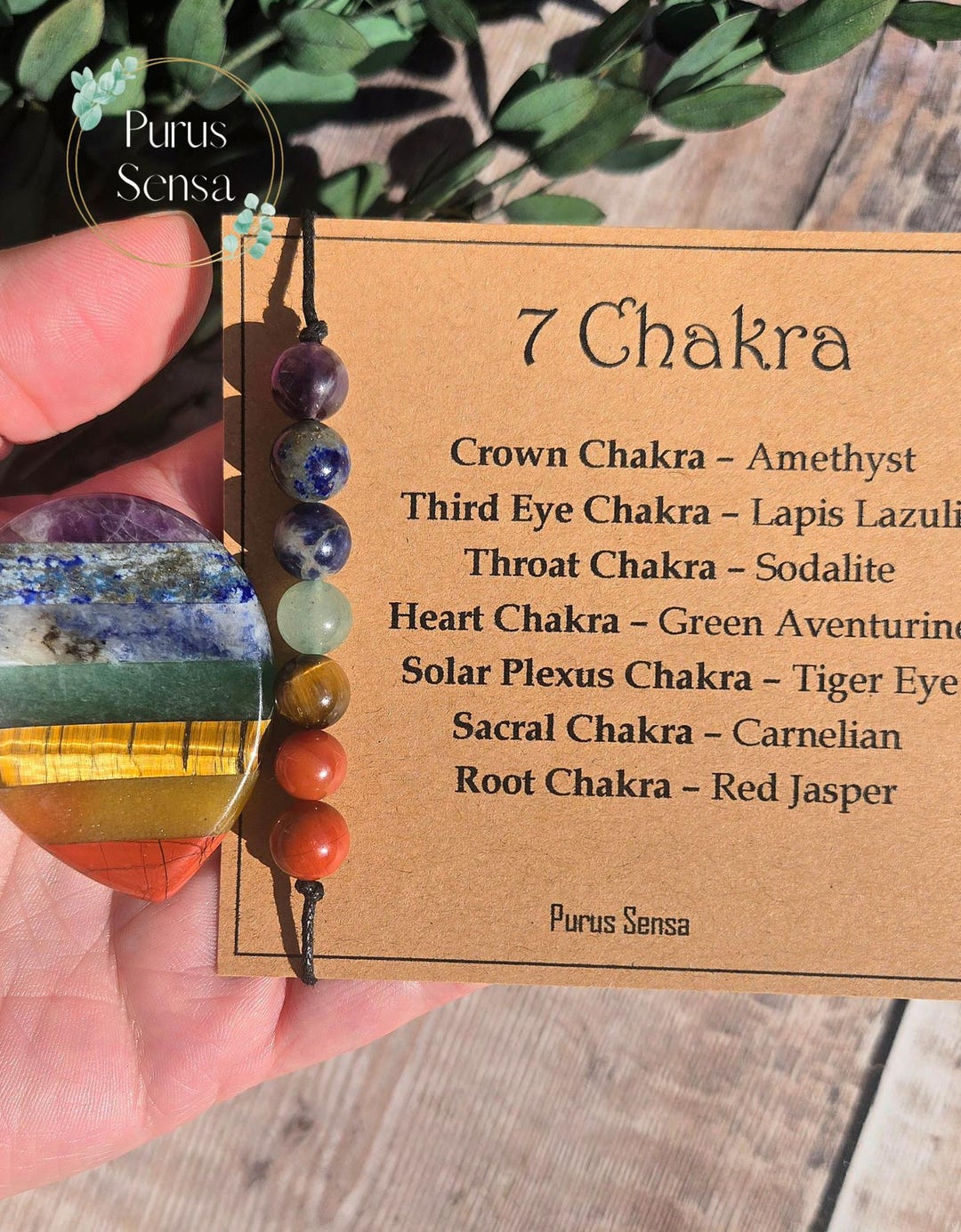 7 Chakra Gemstone Bracelet & Thumb Stone Set, Crystal Healing - Etsy