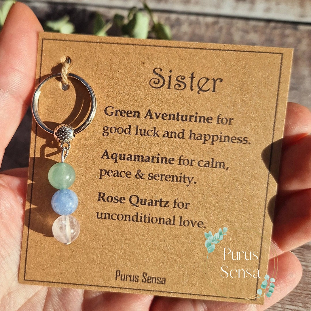 Personalised Crystal Keyring for Sister. Genuine Gemstone Keyring ...