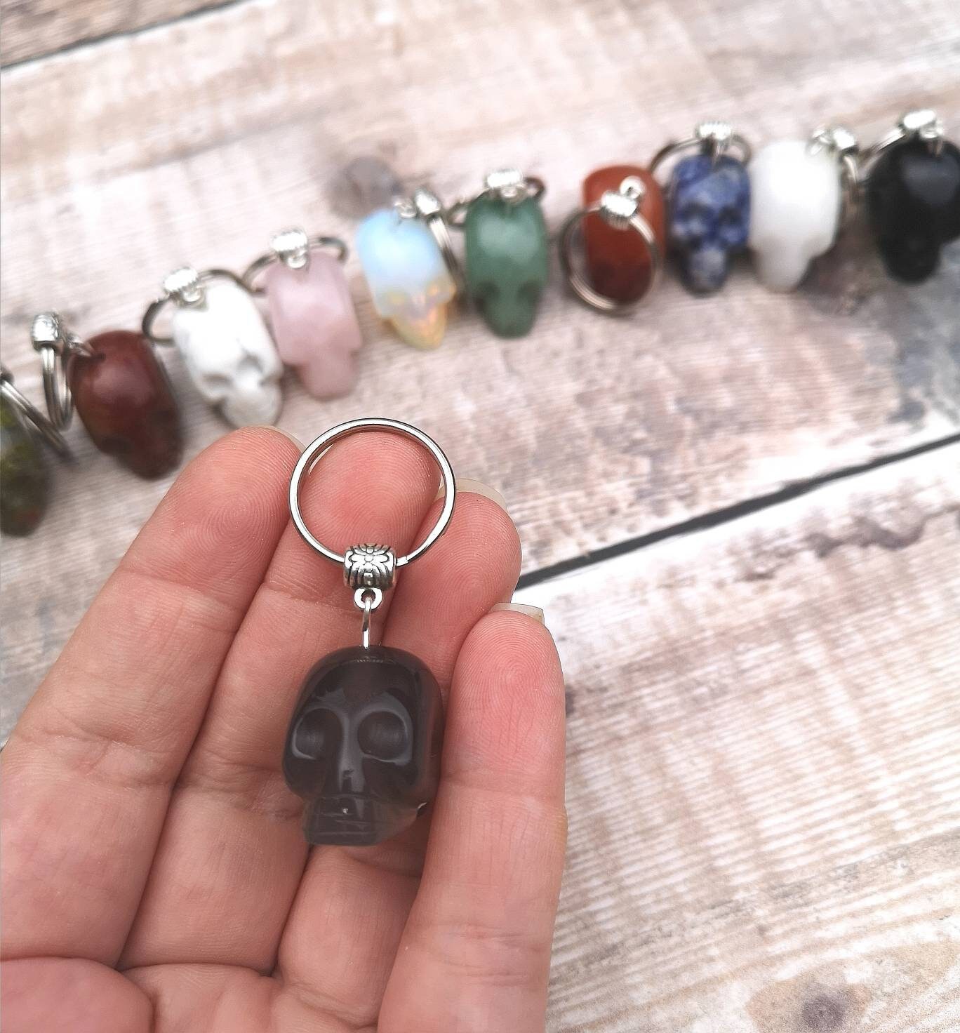 Handmade Mini Crystal Skull Keyring - Etsy
