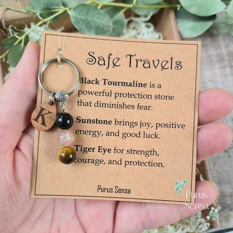 PERSONALISED Safe Travels Crystal Keyring. Crystals for Travel. Good ...