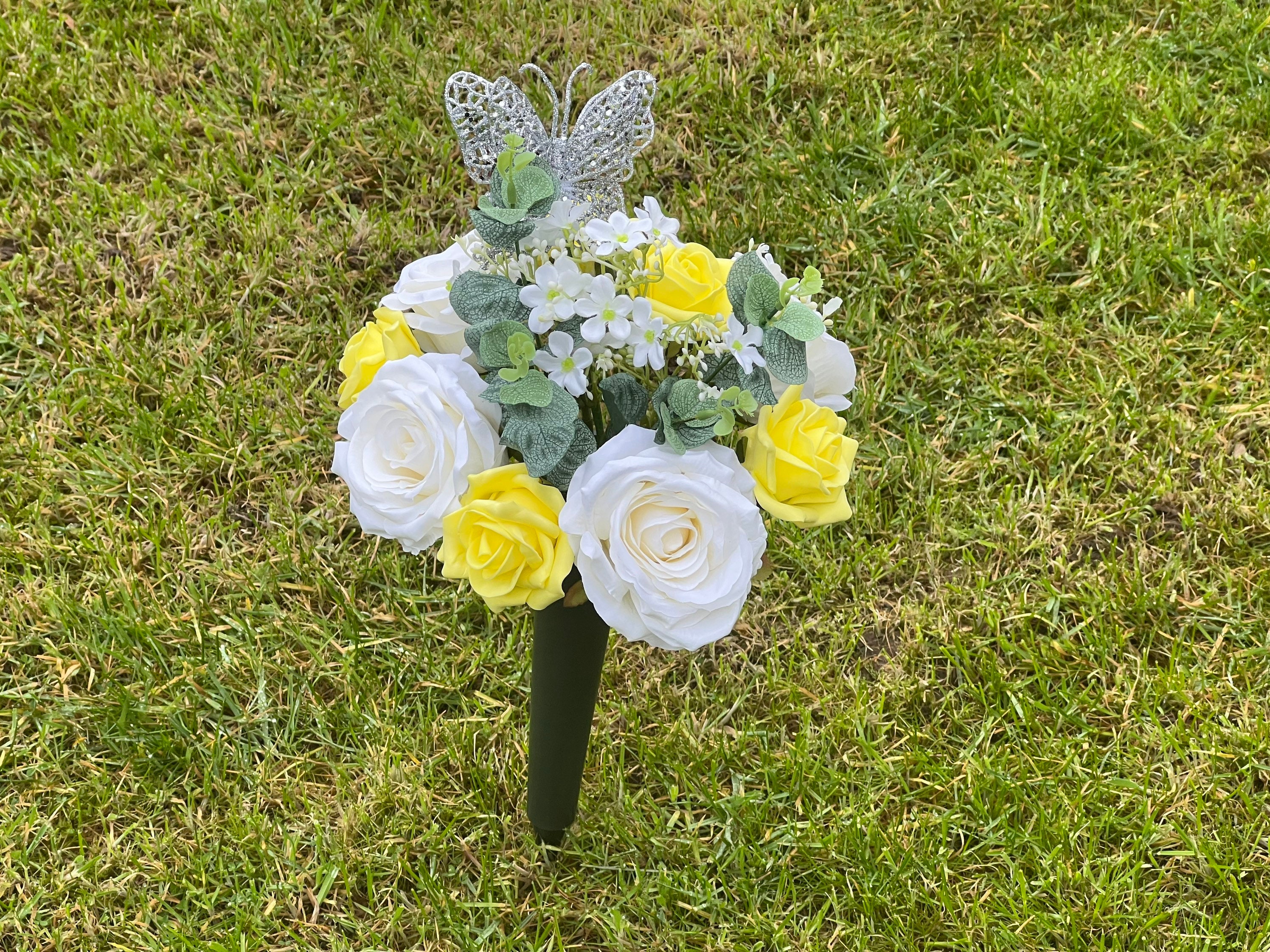 Grave Spike With Artificial Flowers for Cemetery Memorial Pots With ...