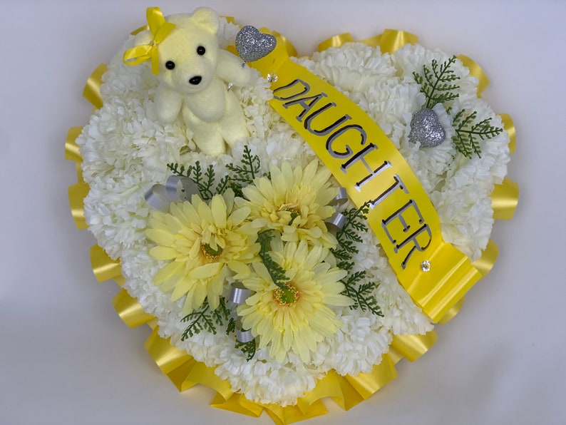 Funeral Tribute Memorial Wreath Heart Teddy Grave Artificial Flowers ...