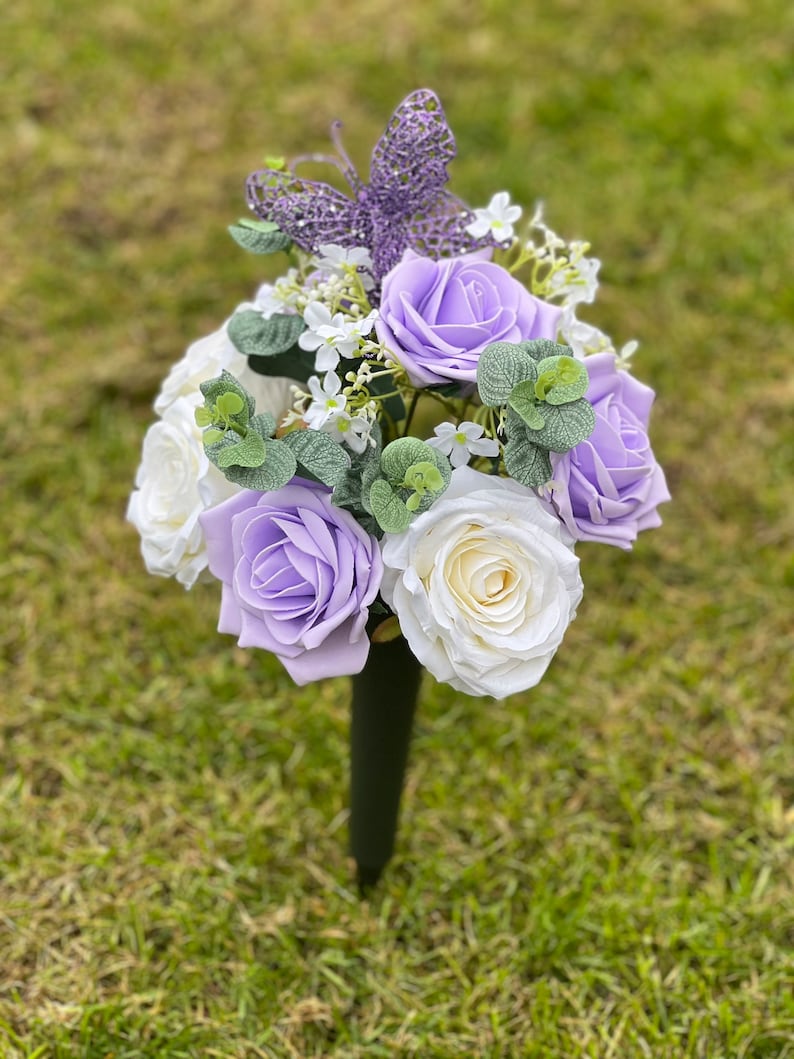 Grave Spike With Artificial Flowers for Cemetery Memorial Pots - Etsy