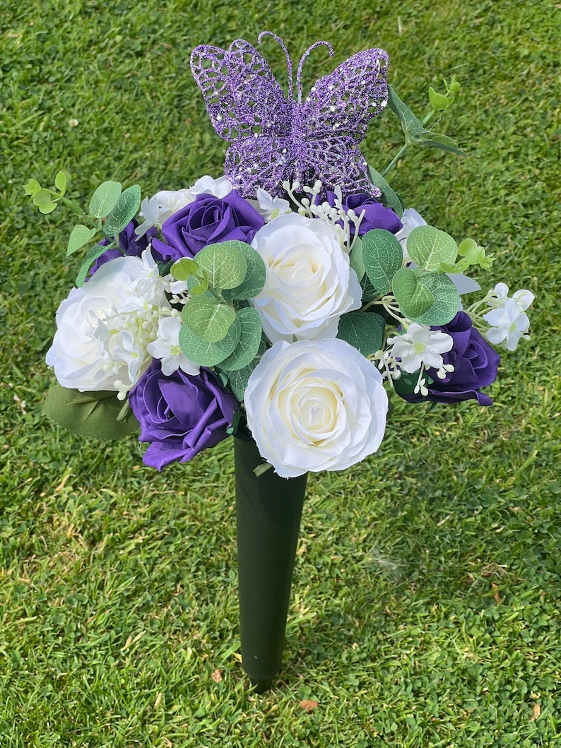 Grave Spike With Artificial Flowers for Cemetery Memorial Pots With ...