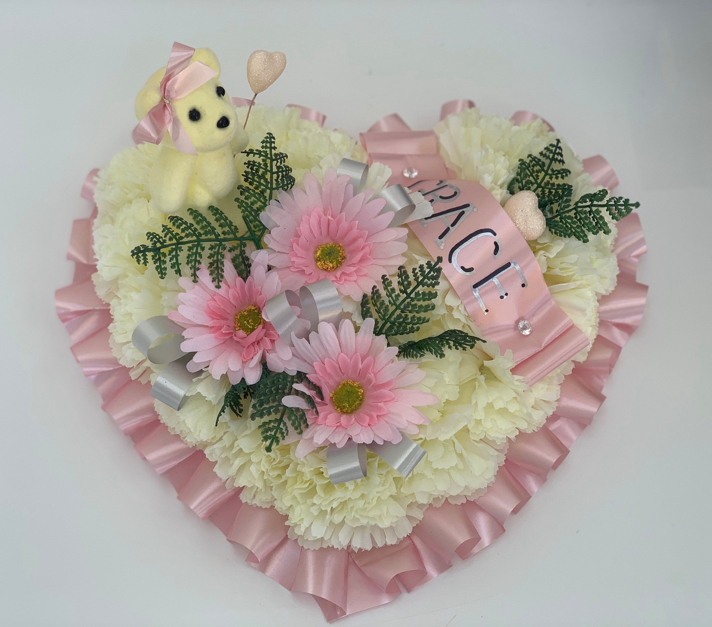 Funeral Tribute Memorial Wreath Heart Teddy Grave Artificial Flower ...