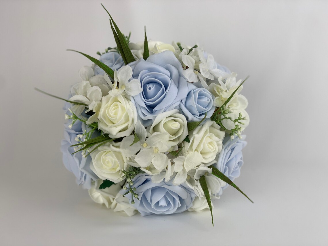 Artificial Wedding Bouquets Flowers Sets Ivory & Baby Blue - Etsy