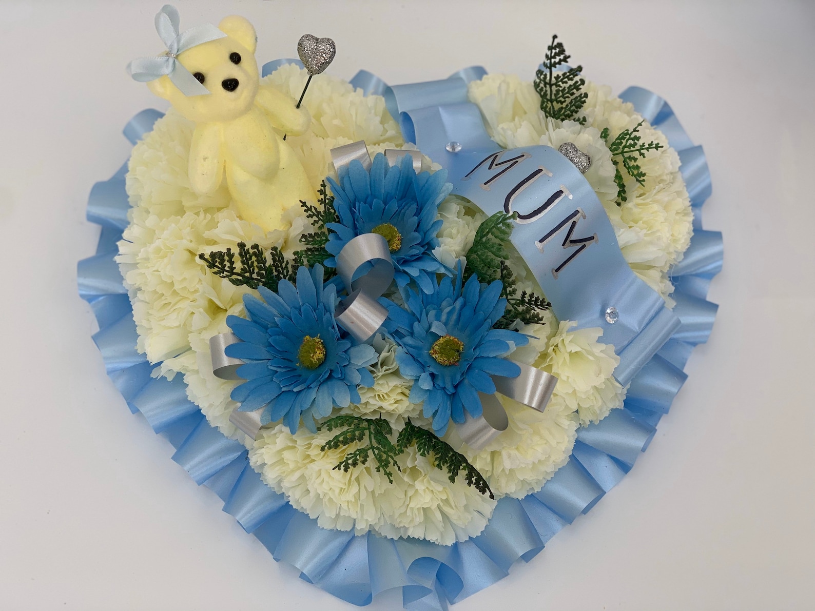 Funeral Tribute Memorial Wreath Heart Teddy Grave Artificial Flower ...