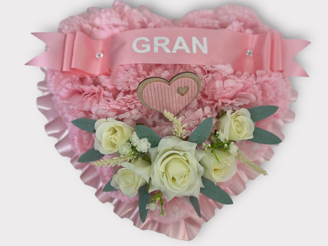Grave Flowers Heart Pink Wreath Funeral Tribute Memorial Nan , Mum ...
