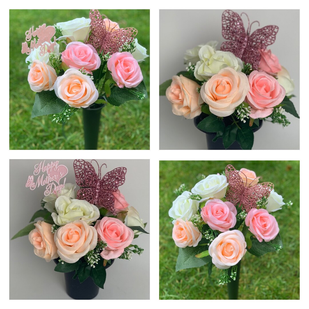 Artificial Flowers Grave Cemetery Memorial Pots Remembrance Flowers ...