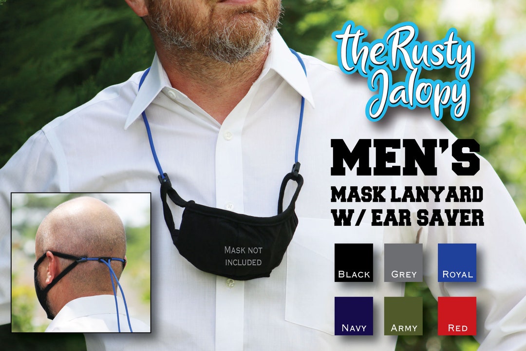 Adult Mens Face Mask Lanyard W/ Ear Saver Facemask Strap Made in USA ...
