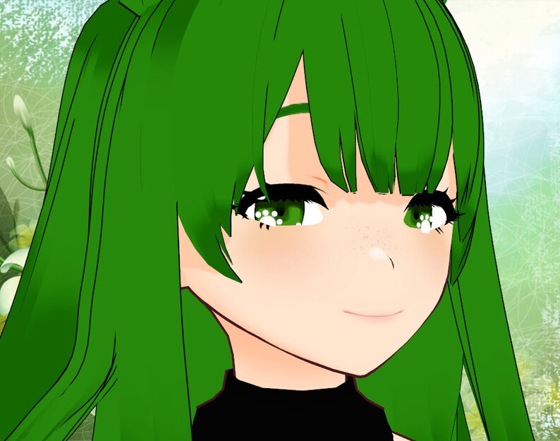 Premade 3D Vtuber 2D Aesthetic Fully Rigged VRM File Green Neko Cat ...
