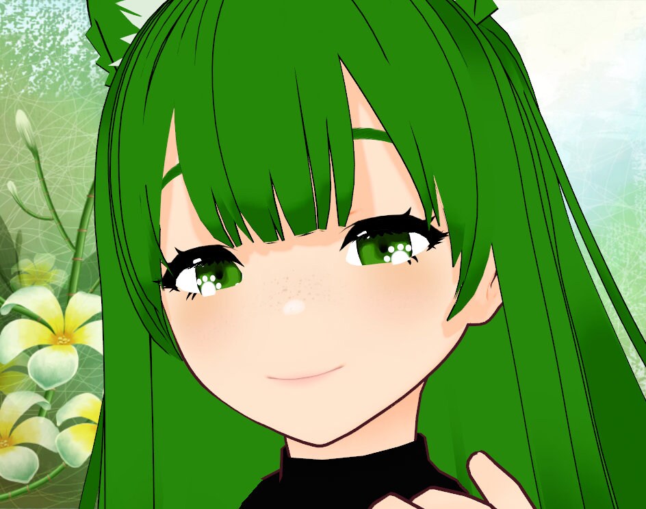 Premade 3D Vtuber 2D Aesthetic Fully Rigged VRM File Green Neko Cat ...