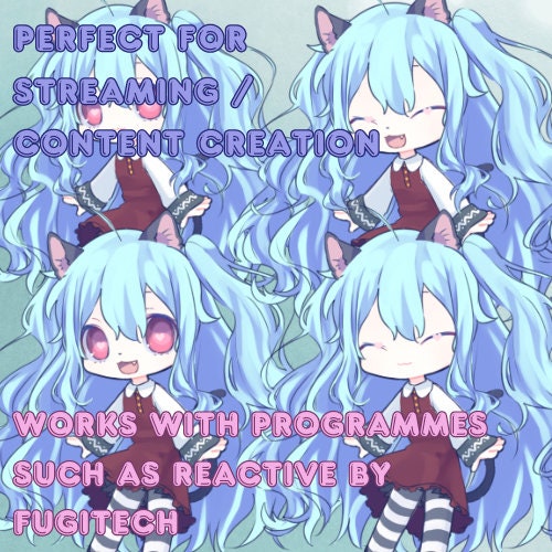 Premade Reactive Pngtuber Anime Cat Neko Girl Kawaii Pastel Blue Cute ...