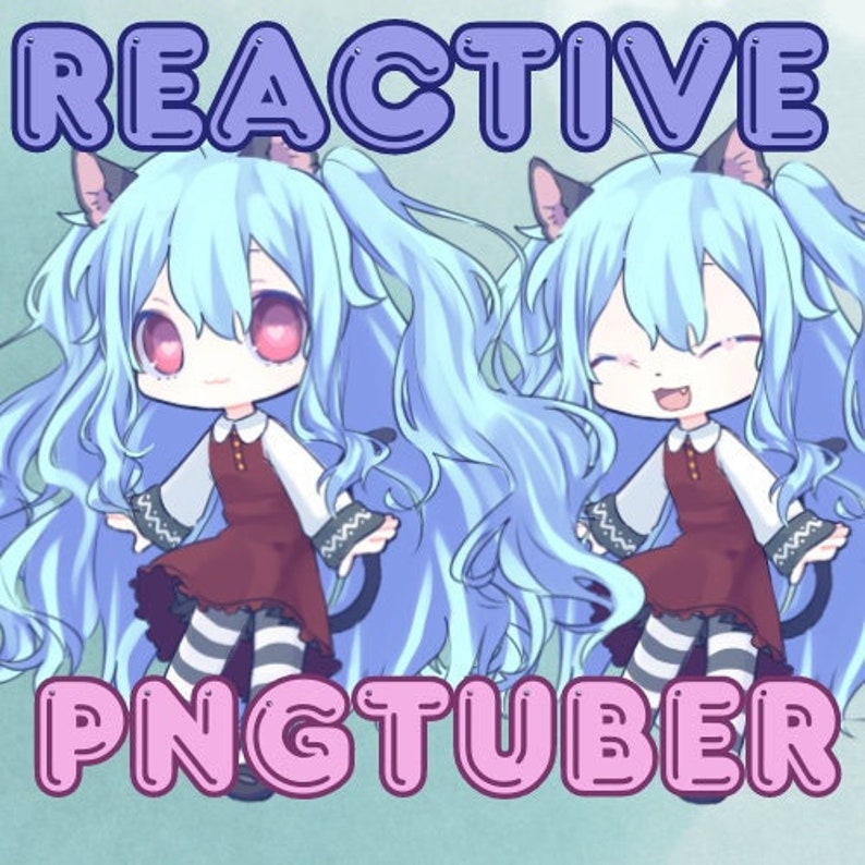Premade Reactive Pngtuber Anime Cat Neko Girl Kawaii Pastel Blue Cute ...