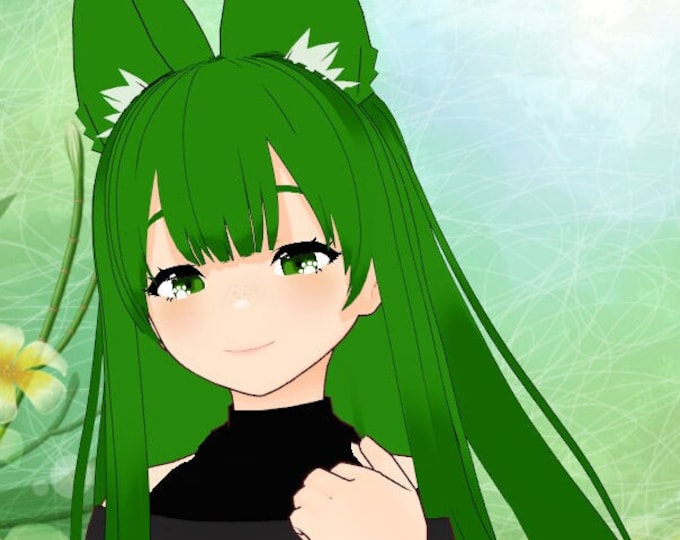 Premade 3D Vtuber 2D Aesthetic Fully Rigged VRM File Green Neko Cat ...