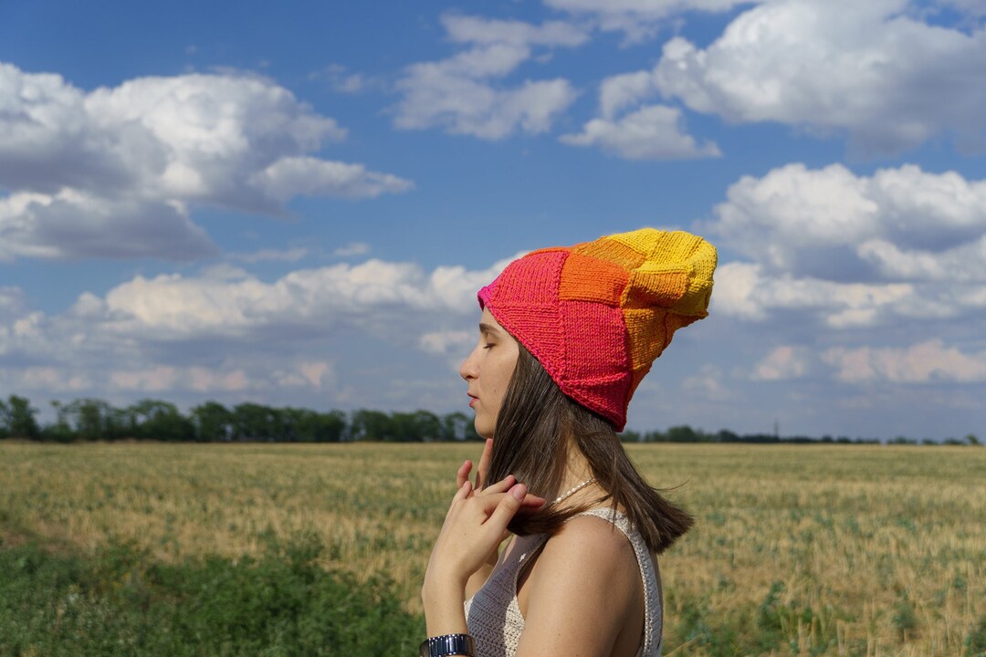 Summer Slouchy Beanie Women Entrelac Knitted Beanie Colorful Hat ...