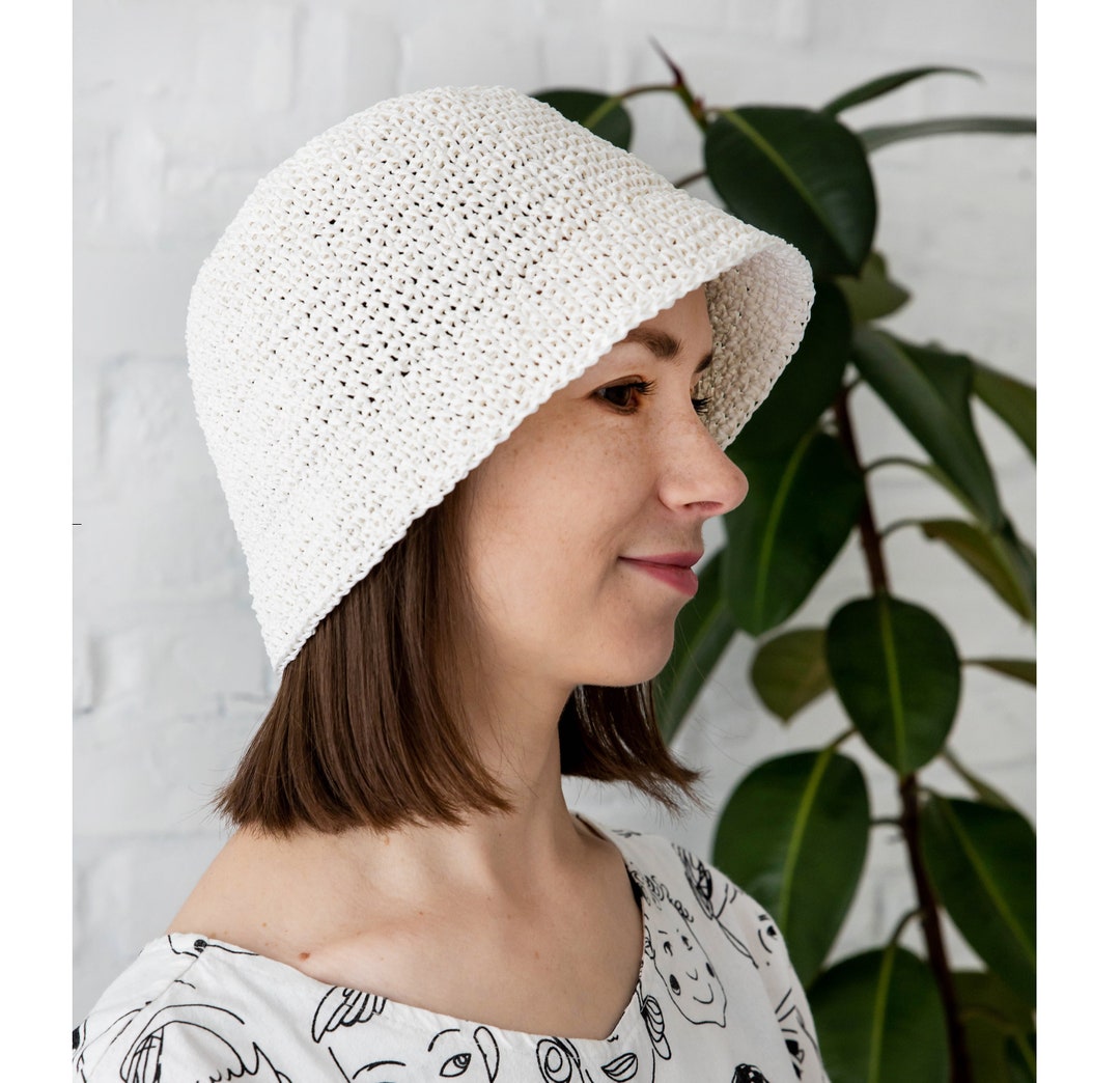 White Raffia Bucket Hat Crochet Straw Hat Summer Beach Sun Hat for ...