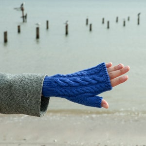 Blue Knit Mittens Fingerless Autumn Ladies Accessories Knit Mittens ...