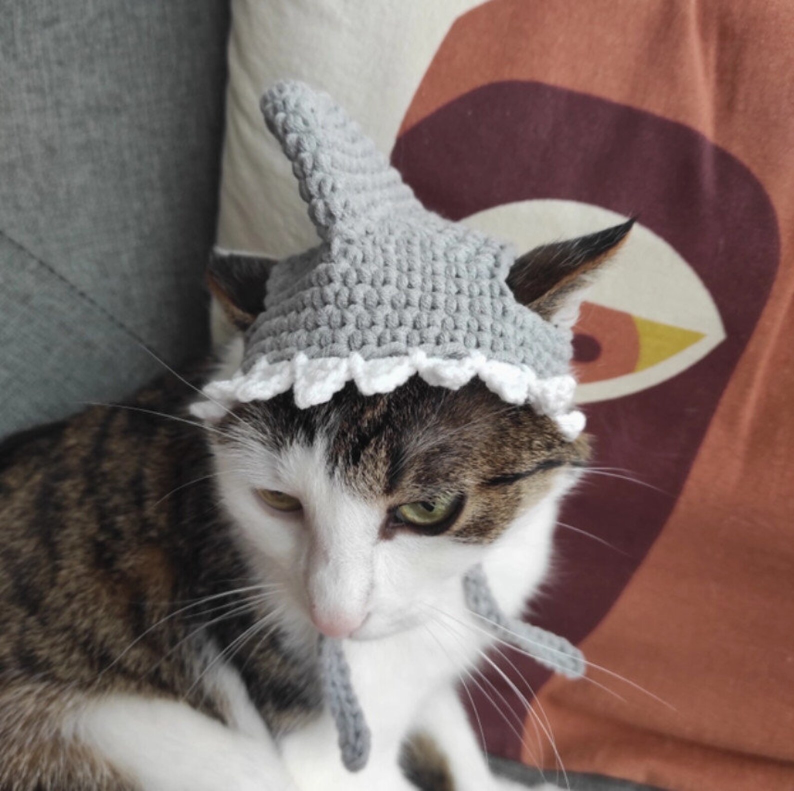 Shark Hat for Cat Cats Birthday Gift Crochet Hat for Pets Photo Prop ...