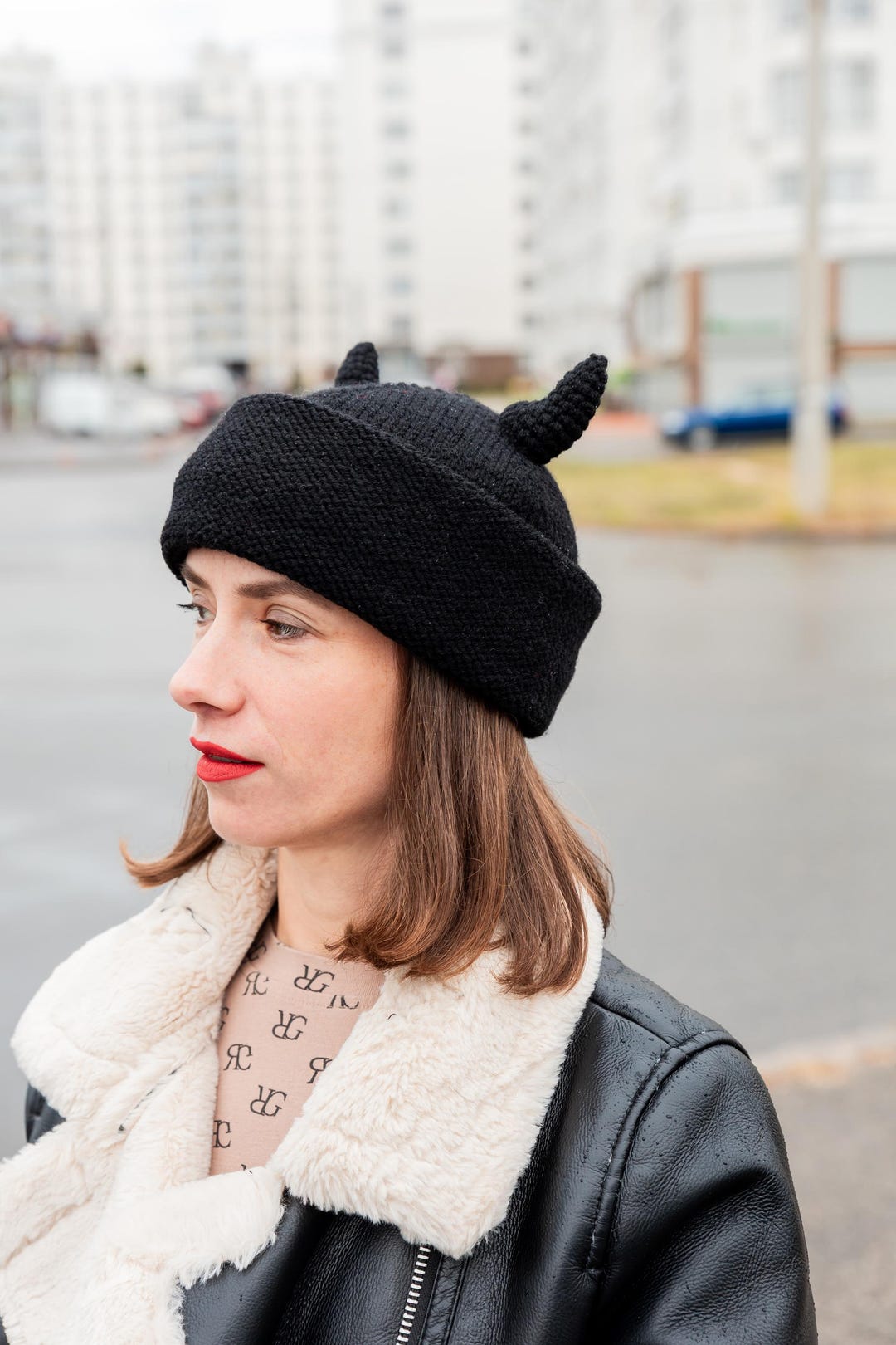 Devil Horns Hat, Beanie With Horns, Halloween Custom Colors Cap for ...