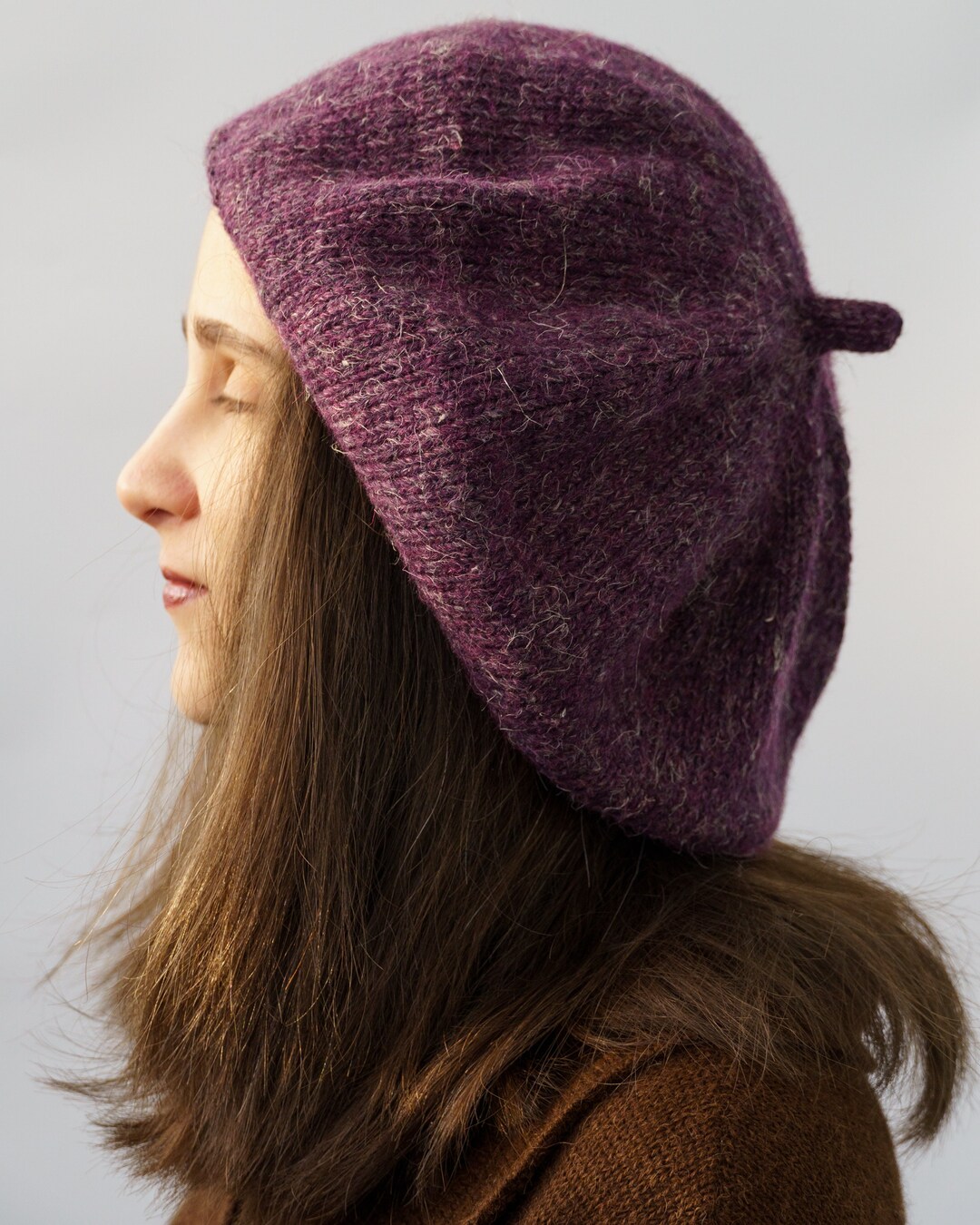 Purple Hand Knitted Beret Winter Hat Women Violet Slouch Hat French ...