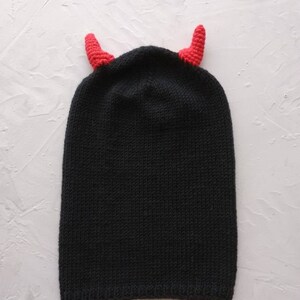 Beanie with horns Red Devil Horns Hat Halloween Blood red | Etsy