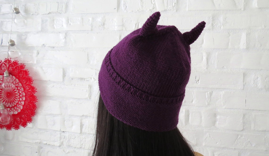 Beanie With Horns Red Devil Horns Hat Halloween Blood Red - Etsy