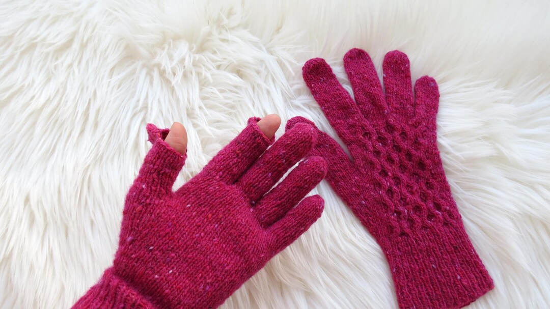 Pure Merino Gadget Gloves Cozy Two Finger Touch Screen Gloves Pink Wool ...