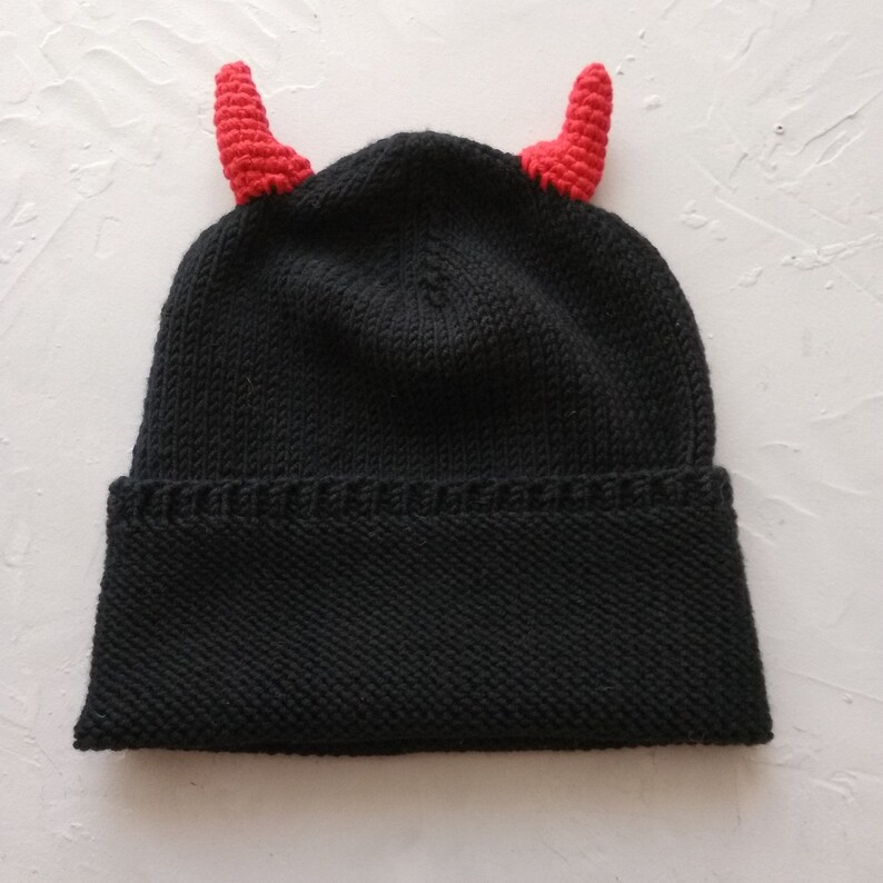 Beanie with horns Red Devil Horns Hat Halloween Blood red | Etsy