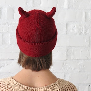 Beanie With Horns, Red Devil Horns Hat, Halloween Blood Red Cap for ...