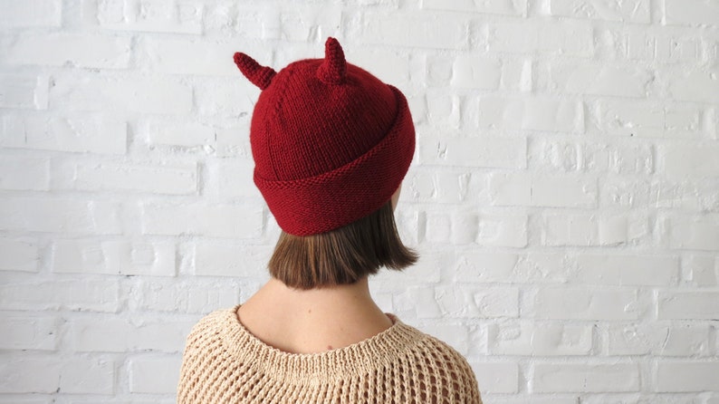Beanie With Horns, Red Devil Horns Hat, Halloween Blood Red Cap for Women, Halloween Outfit ...