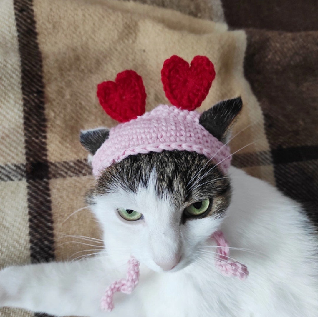 Valentines Day Heart Cat Hat Cute Pet Costumes Сrochet Cat Bonnet Cats ...