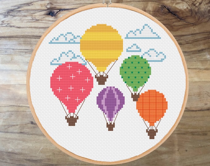 Hot Air Balloons Cross Stitch Pattern Sky Modern Cross Stitch Beginner ...